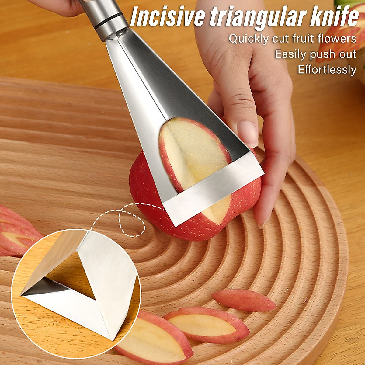 QFC Fruit Carving Knife, Stainless Steel Antislip Channel Knife Tool, V Shape Fruit Carving Tool Kitchen Accessories, Food DIY Carving Mold Tool for Home Kitchen (2PCS)