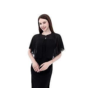 TONGFANTFL Capelets for Soft Chiffon Shawls Wraps Shrug for Wedding Evening Dress Cape Cover Up for Women (Black)