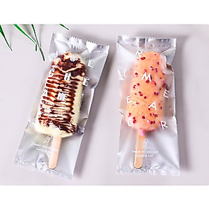 Popsicle Bags Ice Cream Bags 100 Pack -Clear Ice Pop Bags with Silver Bottom and Cool Words