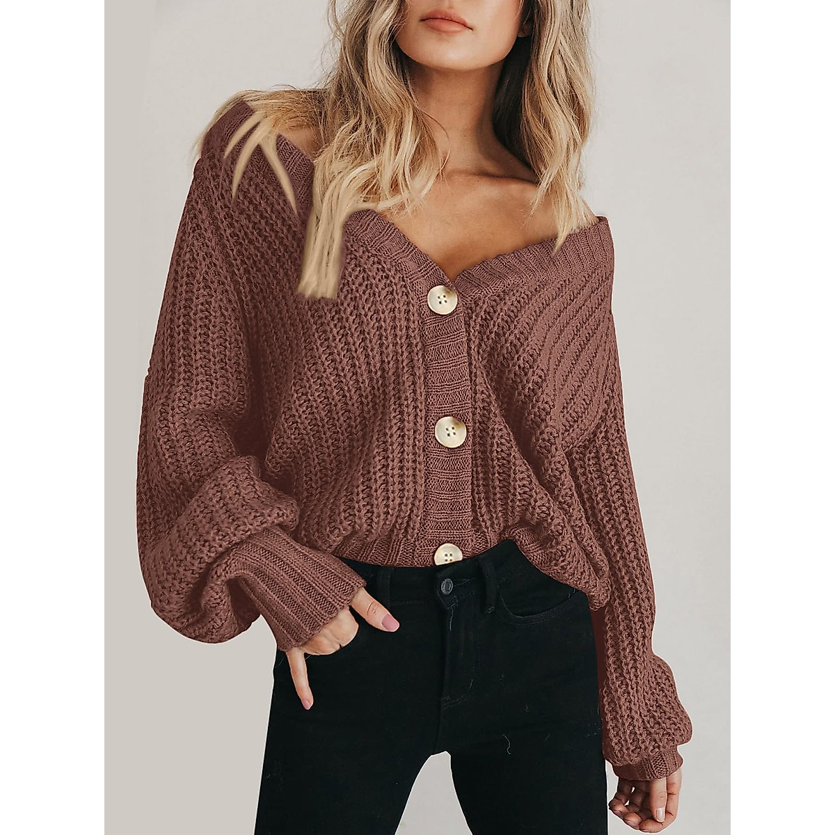 PRETTYGARDEN Solid Color Casual Womens Fall Fashion 2023 Open Front Short Chunky Cardigan Sweaters for Women Soft Outwear (Coffee,Small)