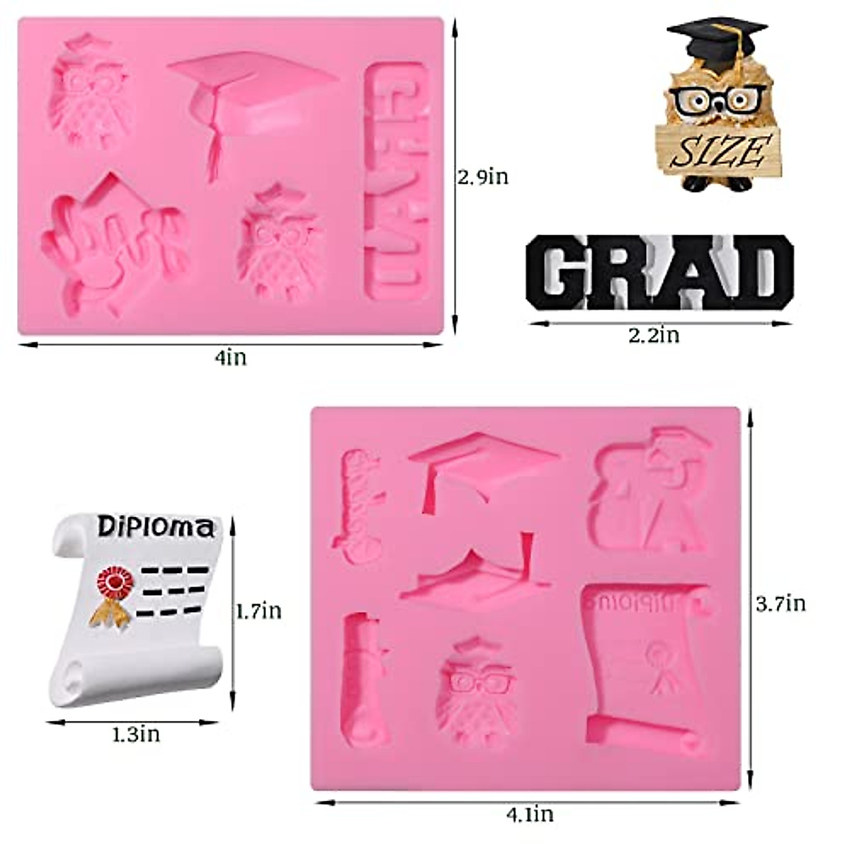 Graduation Molds Silicone,Graduation Fondant Molds With Owl Grad Cap Diploma Scroll Silicone Molds For Chocolate Candy Cookie Cupcake Cake Decoration for 2024 Graduation Celebration