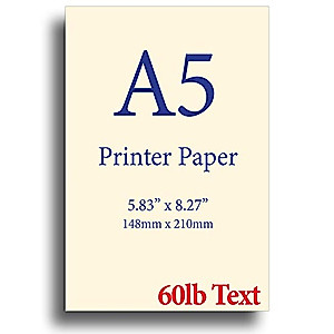 Natural Cream A5 Printer Paper - 8.3"x 5.83" - 60lb Text (90 gsm) - 250 Sheets