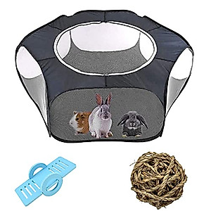 Hamster Playpen with Cover, Large - Foldable Exercise Playpen, Breathable and Transparent Pet Cage Fence Indoor/Outdoor for Guinea Pigs Hedgehogs Gerbils Dwarf Rabbits Bunny Chinchillas Rats