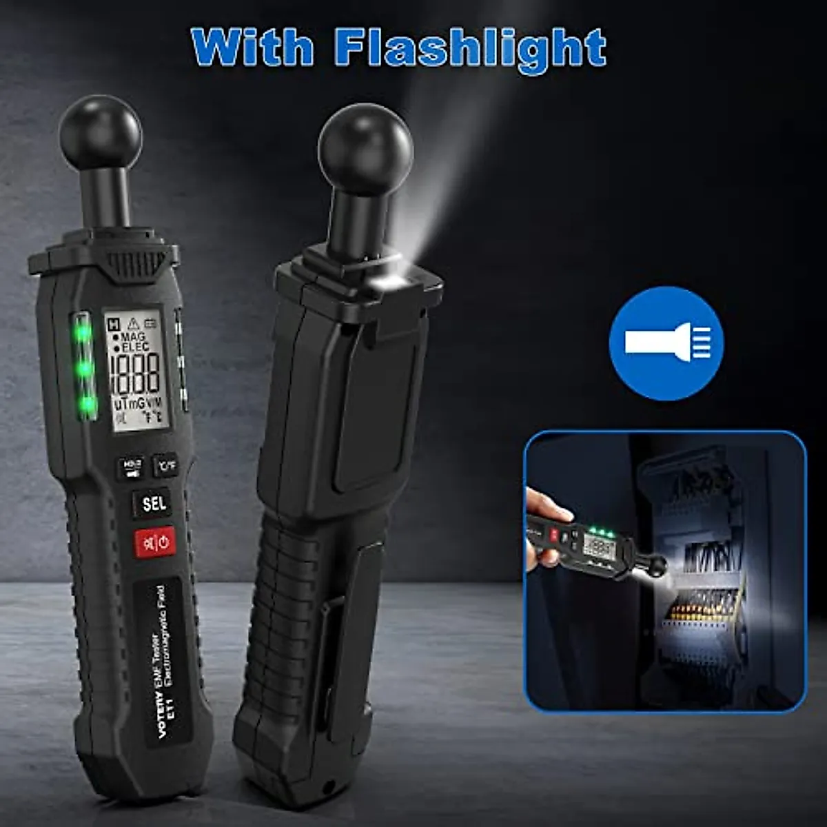 EMF Meter, Votery Rechargeable Electromagnetic Field Radiation Detector Digital EMF Detector with LCD, Temperature Measure, Hand-held Magnetic Field Detector for Home, Office, Outdoor