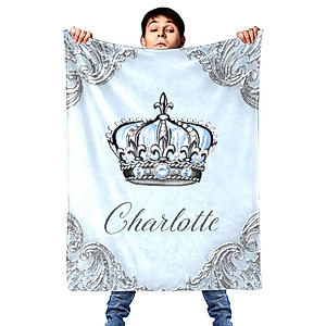 Qearl Baby Blue Silver Crown Prince Personalized Baby Blanket with Name for Boys Girls, Custom Throw Blanket Super Soft for Crib, Outdoor, Indoor 30x40 Inches