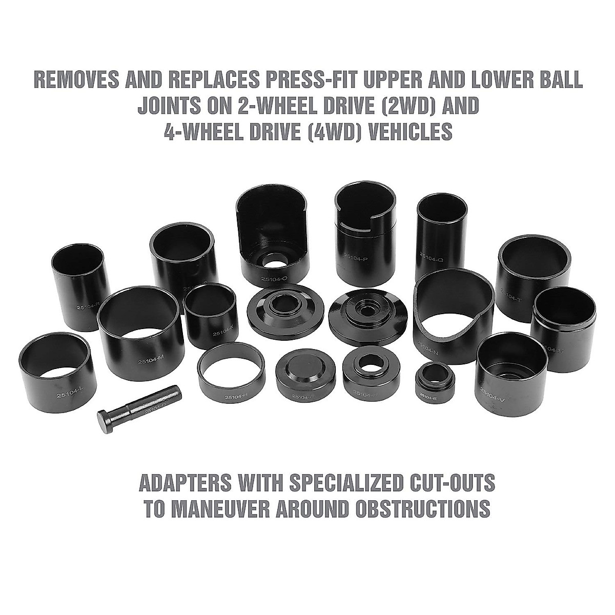 OEMTOOLS 25104 21-Piece Master Ball Joint Press Kit, Ball Joint Puller for Upper and Lower Ball Joints, U-Joints, and Brake Pins, Automotive Tool Kit Compatible with 2WD and 4WD Vehicles