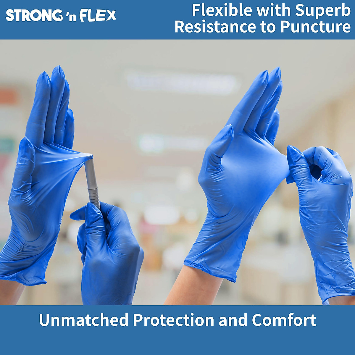 STRONG 'n FLEX 4.5-mil Disposable Blue Nitrile Gloves – Extra Durable & Comfortable, Food Safe, Ideal for Cleaning & All Household Needs – 100pcs - XL