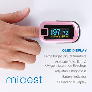 mibest OLED Finger Pulse Oximeter, O2 Meter, Dual Color White/Pink