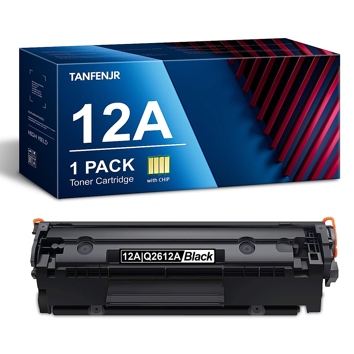 1-Pack Black 12A Q2612A Toner (with Chip) Q2612A Toner Cartridge Replacement for HP 12A Q2612A M1120 MFP M1005 MFP; M1319f 1020 Plus Printer 2,100 Pages