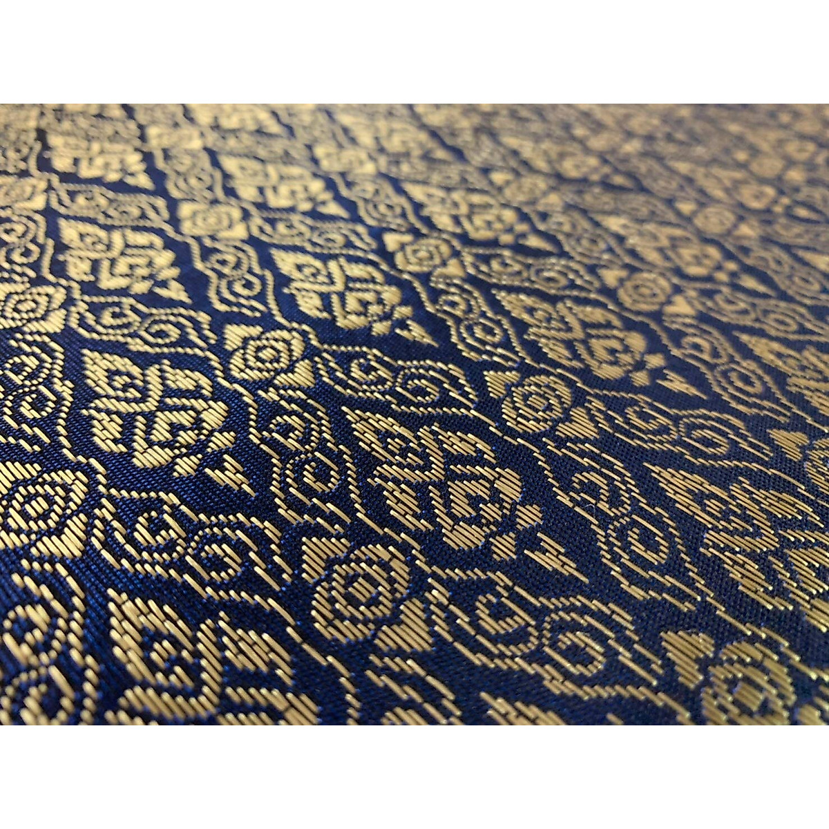 Amornphan 44 Inches Blue and Gold Traditional Thai Silk Damask Fabric for Wedding Dress Skirt by The Yard
