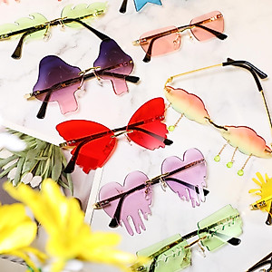 Fiada 16 Pcs Irregular Rimless Sunglasses Rectangle Star Cloud Flame Butterfly Shaped Heart Sunglasses Frameless Disco Glasses Party Favors Photo Props for Women Men Costume Unisex
