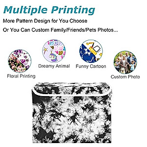 CaTaKu Tie Dye Black Storage Bins with Lids and Handles, Fabric Large Storage Container Cube Basket with Lid Decorative Storage Boxes for Organizing Clothes