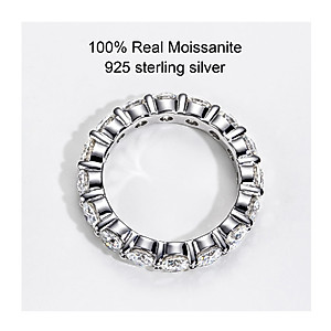 Yeesoth Moissanite Eternity Ring, 5cttw D Color VVS1 Lab Created Diamond 18K White Gold Plated Silver Engagement Wedding Bands for Women (6.5)