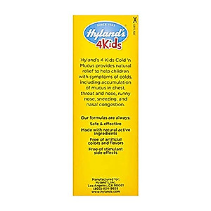 Cold Medicine for Kids Ages 2+ by Hyland's, Cold 'n Mucus Relief Liquid, Natural Relief of Mucus & Congestion, Runny Nose, Cough, 4 Ounces