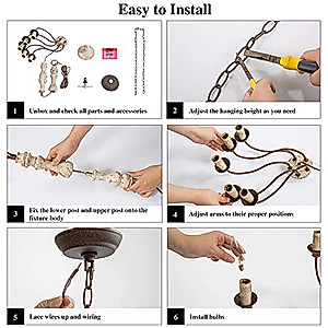 LNC French Country Chandelier, Farmhouse Handmade Distressed Wood 5 Lights Fixture for Dining & Living Room, Bedroom, Kitchen, Stairway, Bathroom