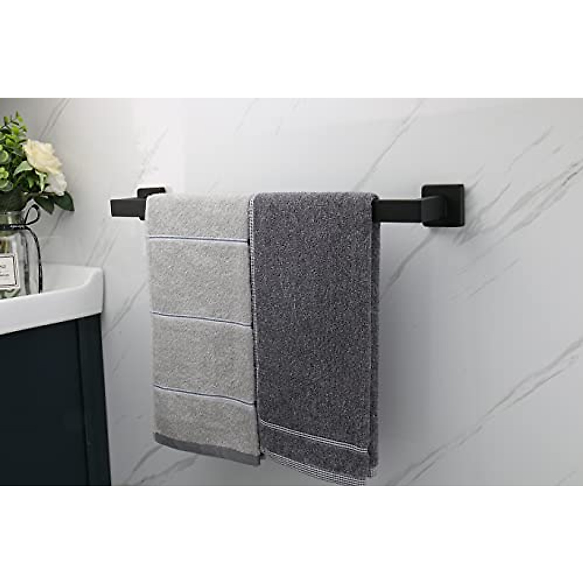 TocTen Bath Towel Rack - Square Base Thicken SUS304 Stainless Steel Towel Bar for Bathroom, Bathroom Accessories Towel Rod Heavy Duty Wall Mounted Towel Holder. (Black, 20)