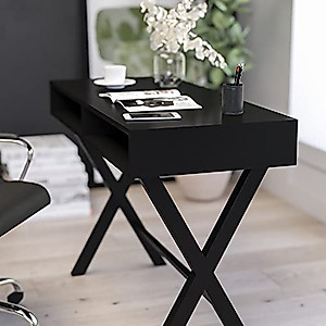 Merrick Lane Davisburg 42" Home Office Writing Desk with Open Front Storage Compartments in Black