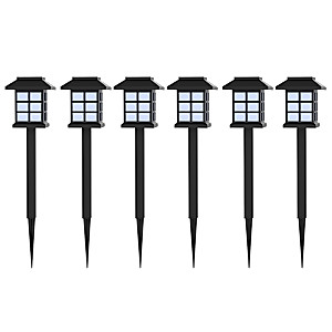 6-Piece Solar Outdoor Lights Set - Weather-Resistant Outdoor Lighting for Path, Landscaping, and Driveway - LED Light Fixtures by Pure Garden (Black)