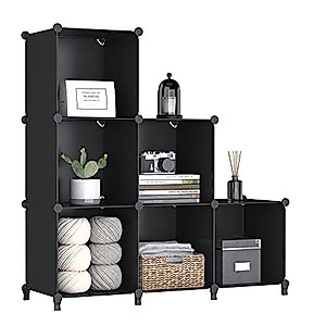 Wolizom Cube Storage Organizer, 6-Cube Black Closet Storage Shelves, Modular Units, Closet Cabinet, Portable DIY Plastic Book Shelf Shelving for Bedroom, Office, Living Room (12"X12"X12")