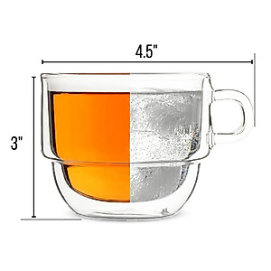 BTaT- Stackable Insulated Coffee Mugs, 4 Pack 8 oz(240 ml), Stackable Cappuccino Cups, Double Wall Glass Coffee Cups, Tea Cups, Latte Cups, Beer Glasses, Latte Mug, Clear Mugs