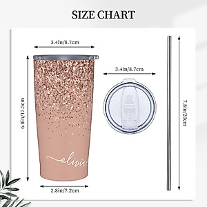 Blush Pink Rose Gold Glitter 20oz Tumbler Stainless Steel Vacuum Insulated Double Wall Travel Tumbler, Durable Insulated Coffee Mug, Thermal Cup With Lid and Straw for Hot & Cold Drinks