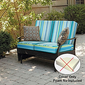 NettyPro Outdoor Cushion Slipcovers Waterproof 20 x 18 inch Patio Furniture Chair Seat Cushion Covers with Zipper and Tie, Replacement Cover Only, Stripes Turquoise