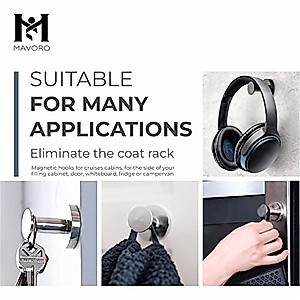 Mavoro Strong Magnetic Hooks for Hanging Coats and Bags. Set of 2 Black Magnet Hooks Heavy Duty Magnets, Neodymium 52 Rare Earth Magnets. Push Pin Style Magnet Hook for Refrigerator, Locker etc