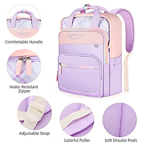 Ankuer Kids Backpack for Girls Elementary School Bag for Children Cute Kawaii Book Bag Travel Backpack Fits Up 15.6 Inch Laptop Backpack Casual Daypack for Women (Purple Pink)