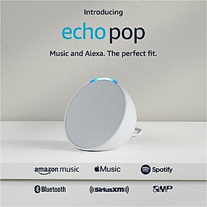 Echo Pop | Full sound compact smart speaker with Alexa - Glacier White + 4 months of Amazon Music Unlimited FREE
