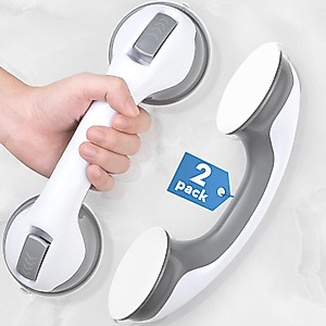2 Pack Grab Bars for Shower 12Inch Shower Handle with Strong Hold Suction Cup for Bathroom No Drilling Waterproof Handicap Grab Bars for Seniors, Elderly, Children