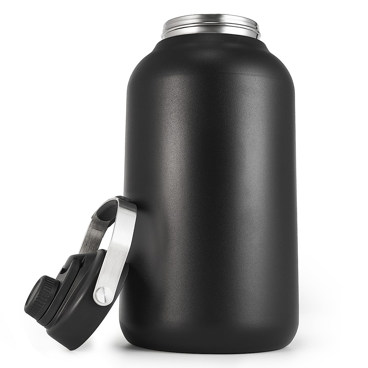 One Gallon Water Bottle, 128oz Stainless Steel Insulated Water Bottle For Hot & Cold Drinks, BPA-Free, Wide Mouth, Leak-Proof Big Water Jug With Handle For Sports, Travel, Hinking & Camping, Black