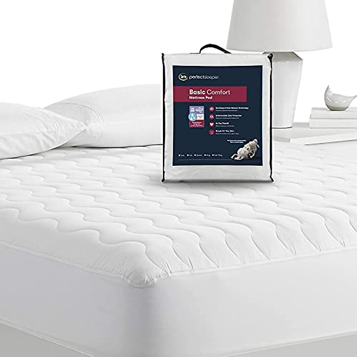 Serta Air Dry Basic Microfiber Fill Cooling Fitted Mattress Pad Cover, King, White