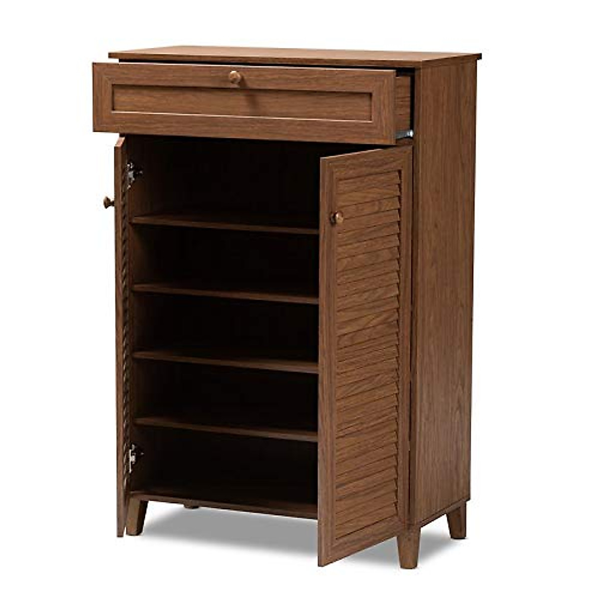 Baxton Studio Coolidge Wood 5-Shelf and Drawer Shoe Cabinet in Walnut Brown