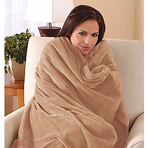 Sunbeam Electric Heated Throw Blanket Velvet Plush Washable with 3-Heat Setting Auto-Off Controller, (Beige)