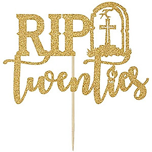 Gold Glitter Rip Twenties Cake Topper, Death to My Twenties/Rip to My Twenties Cake Decorations, Old English Themed 30th Birthday Party Decorations