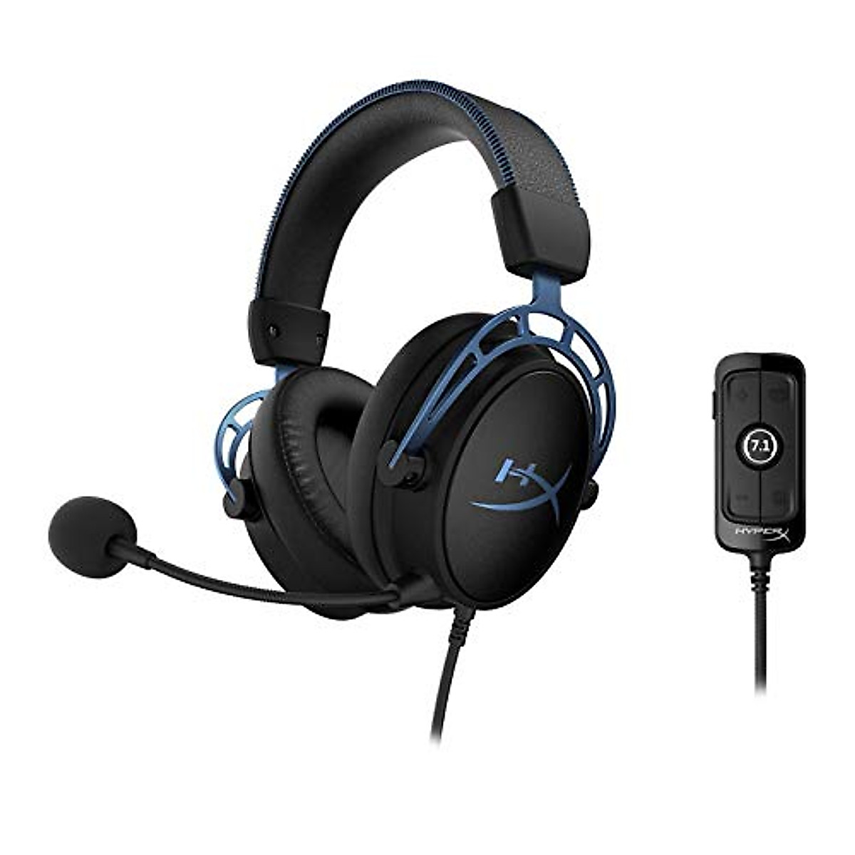 HyperX Cloud Alpha S - PC Gaming Headset, 7.1 Surround Sound, Adjustable Bass, Dual Chamber Drivers, Chat Mixer, Breathable Leatherette, Memory Foam, and Noise Cancelling Microphone - Blue