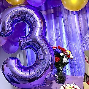 Purple Number 30 Balloons, 40 Inch Purple Mylar Foil Number 3 & 0 Balloons for Women, Self Inflating 30th Birthday Balloons for 30 Year Old Anniversary Birthday Party Decorations Supplies