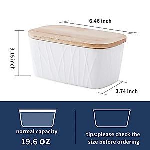 KOOV Porcelain Large Butter Dish with Lid for Countertop, Airtight Butter Container with Oak Lid, Butter Crock, Perfect for 2 Sticks of Butter, Irregular Striped Series (White)