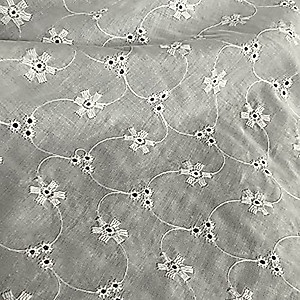Cotton Eyelet Fabric Allover Flower Embroidery, White, useable Embr. Width 51" 100% Natural Cotton, for Garments, Linen (2 YDS, White)