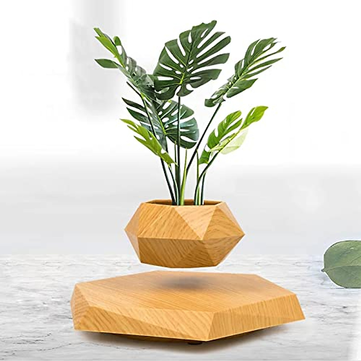HCNT Levitating Plant Pot, Magnetic Levitation Flower Pot Rotating Planters Suspension Floating Plant Succulents Potted for Home Living Room Office Desk Decoration (Wood)