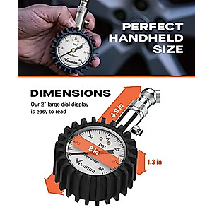 Tire Pressure Gauge - (0-60 PSI) Heavy Duty, Certified ANSI Accurate with Large 2 Inch Easy to Read Glow Dial, Low - High Air Pressure Gauge. Tire Gauge for Car and Trucks Tires by Vondior (White)