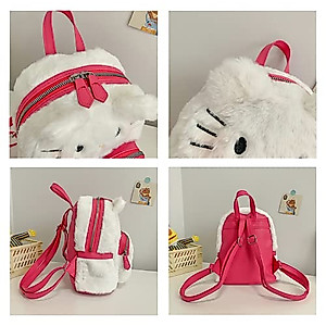 Cute Mini Plush Backpacks for Girls and Women, Kawaii Cat Face Soft Fuzzy Purse Handbags, Pink