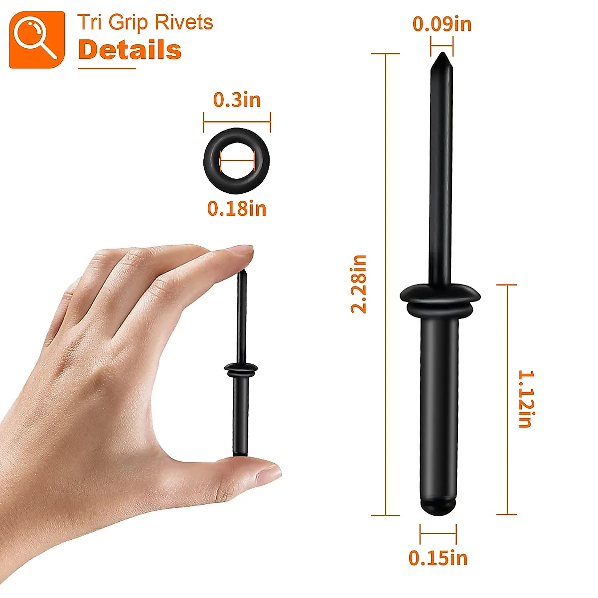 3/16" x 1" Tri Grip Rivets - 50PCS - Tri-fold Marine Decorative Pop Rivets with Waterproof O Rings,Tri-Grip Rivets for Boat Canoe,Aluminum Blind Rivets Tri Grip Boat Kayak Rivets,Trifold Rivets