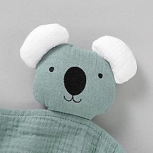 LAWKUL Baby Loveys Security Blankets Organic Cotton Muslin Soft Lovie Cuddly Lovies for Infants Unisex Boy Girls Koala Green