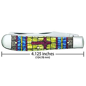 Case WR XX Pocket Knife Trapper Stained Glass Cross Natural Bone Color Wash Item #38713 - (6254 SS) - Length Closed: 4 1/8 Inches