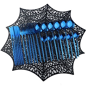 Uniturcky Mirror Polished Blue Silverware Set,24-Piece 304 Stainless Steel Satin Finish Flatware Set,Kitchen Utensil Set,Tableware Cutlery Set for Home and Restaurant, Dishwasher Safe Service For 6