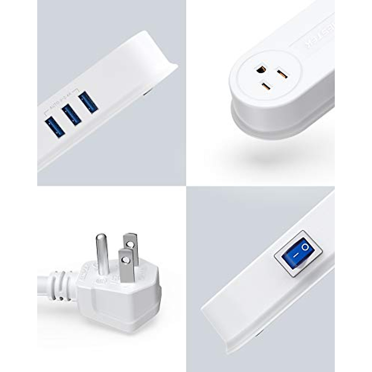 Small Power Strip with 3 USB Ports, BESTEK 2 Outlet Portable Plug Strip Charging Station with Adhesive Sticker, 5 Ft Extension Cord, Ultra-Compact for Cruise Ships, Dorm Room,Travel, Bedside, Office