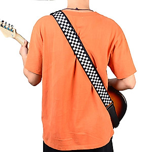 Guitar Strap, Bass Guitar Strap, Electric and Acoustic Guitar Straps - Durable Nylon Checkered Guitar Shoulder Strap with Leather Ends (Black and White Checkered)