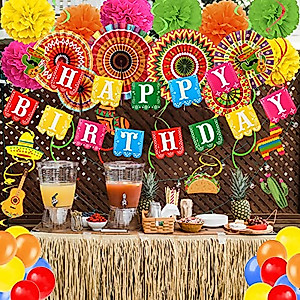 Recosis Fiesta Birthday Decorations, Mexican Themed Happy Birthday Banner Paper Pompoms Mexico Fans Fiesta Decorations Balloons Birthday Party Decorations