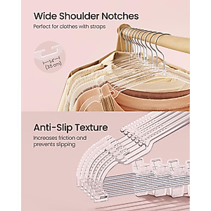 SONGMICS Pants Hangers 30 Pack, Clear Plastic Hangers, 16 x 8.9 Inches, Skirt Hangers with Adjustable Clips, Wide Shoulder Notches, 360° Swivel Hook, for Pants, Skirts, Dresses, Clear UCRP075W01